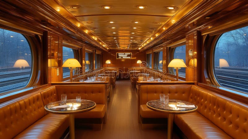 Interior of a Luxurious Train Car with Leather Seating and Large ...
