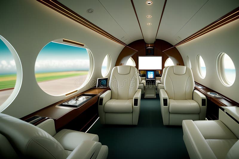 Interior of Luxurious Vip Private Jet with Light Colored Leather Seats ...
