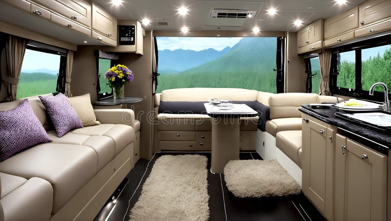 Interior of a Luxury Campervan. 3D Rendering Stock Illustration ...