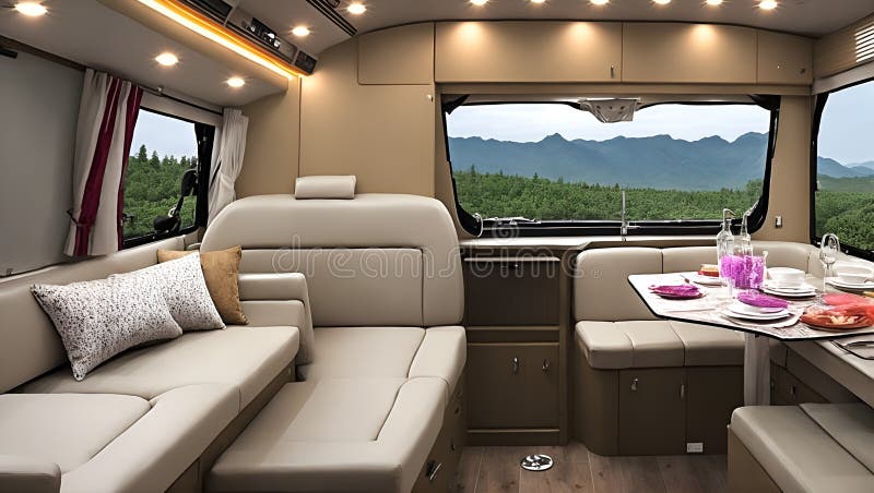 Interior of a Luxury Campervan. 3D Rendering Stock Illustration ...
