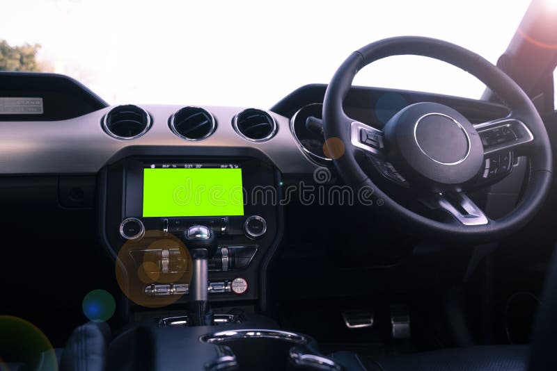 Interior of a Luxury Car with Black Leather Finish, with a Green Screen ...