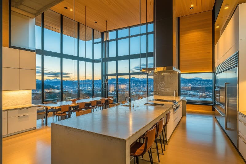 Interior of a Luxury Home Kitchen with a Bar Counter and Cabinet, and a ...