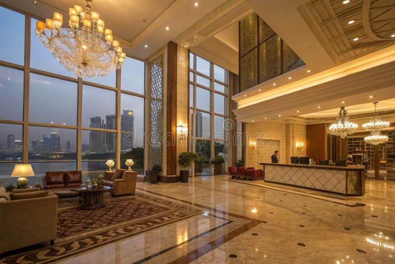 Interior of a Luxury Hotel Lobby in the Evening Stock Illustration ...