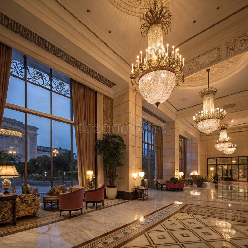 Interior of a Luxury Hotel Lobby in the Evening Stock Illustration ...