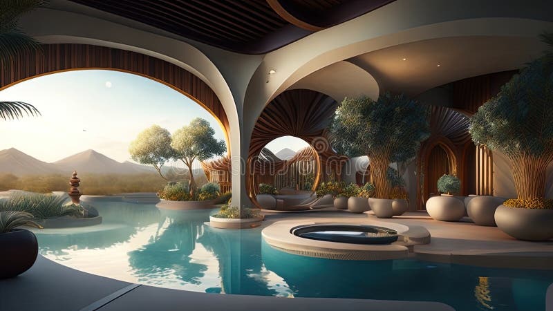 Interior of a Luxury Hotel with a Swimming Pool. Ai Generated Stock ...