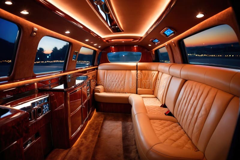 Interior of Luxury Limousine with Elegant Leather Seats Stock ...