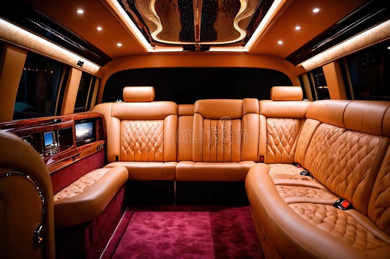 Interior of Luxury Limousine with Elegant Leather Seats Stock ...