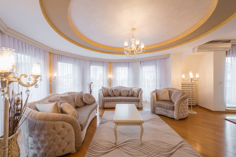 Interior of a Luxury Living Room with Round, Circle, Ceiling Stock ...