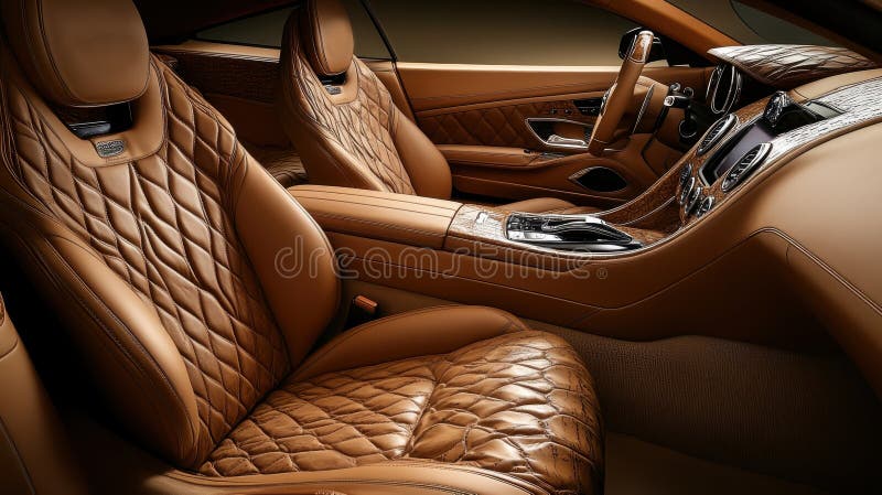 Interior of a Luxury Passenger Car in Brown Leather . Instrument Panel ...
