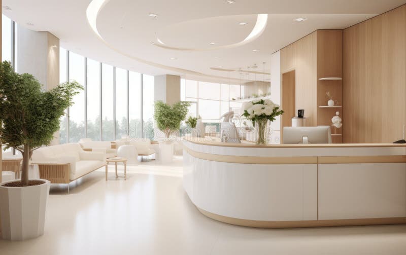 Interior of Luxury Reception Hall with White Reception Desk. Stock ...