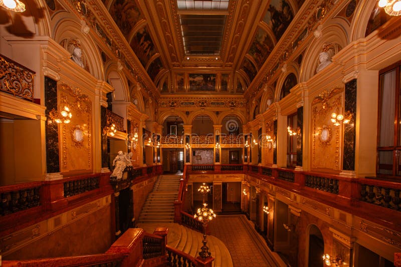 Interior of Lviv National Opera. Foyer Editorial Stock Photo - Image of ...