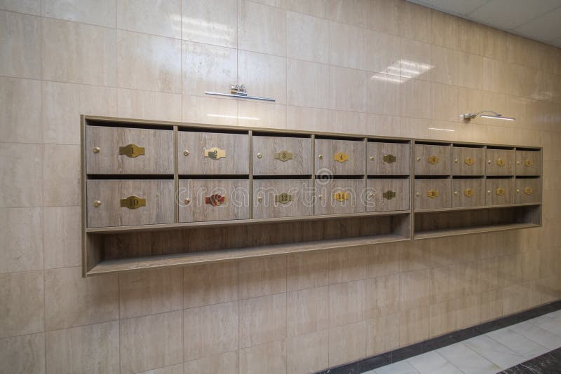Interior with mailboxes stock image. Image of house - 112394065