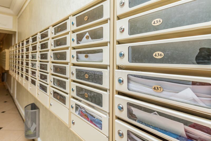 Interior with mailboxes stock image. Image of beige - 113906979