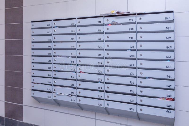 Interior with mailboxes stock photo. Image of empty - 113906922