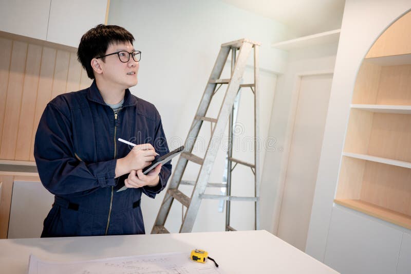 Interior Manual Worker Working with Construction Tools Stock Image ...