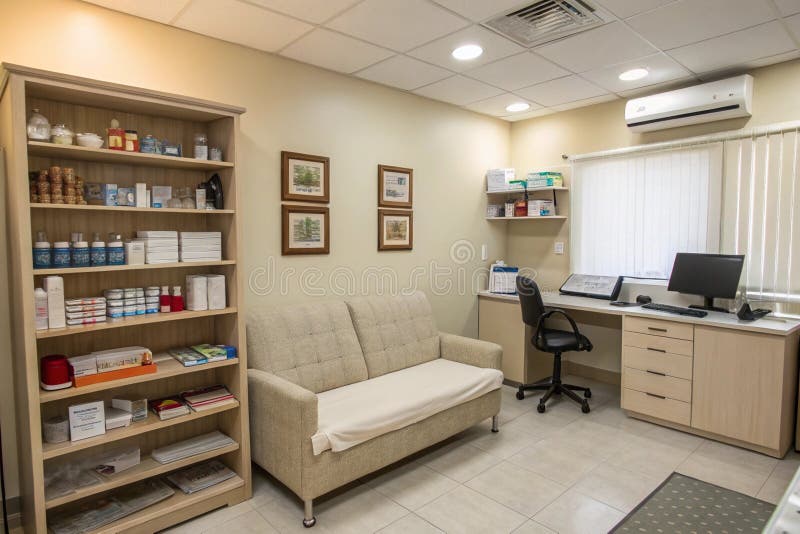 Interior of Medical Office with Couch and Shelf Units Stock ...
