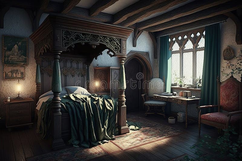 Interior of a Medieval Bedroom Stock Illustration - Illustration of ...