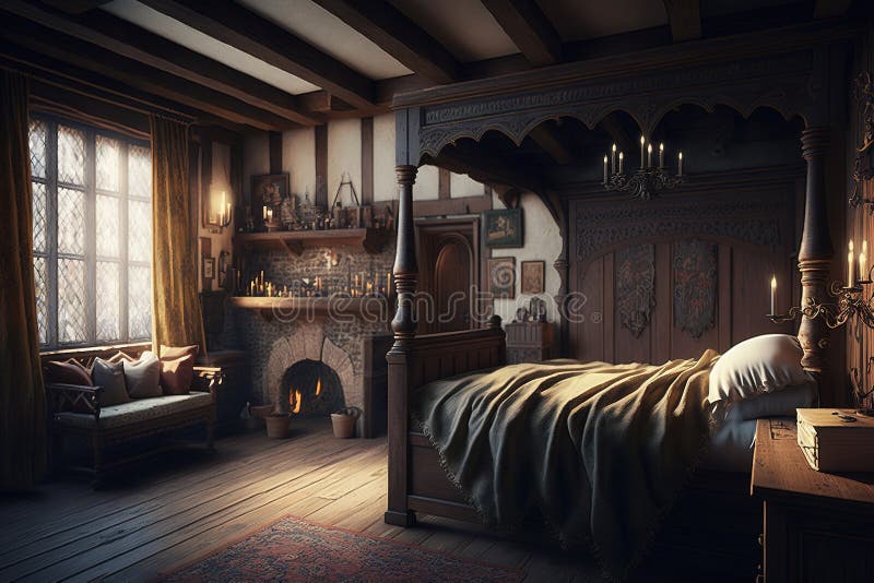 Interior of a Medieval Bedroom Stock Illustration - Illustration of ...