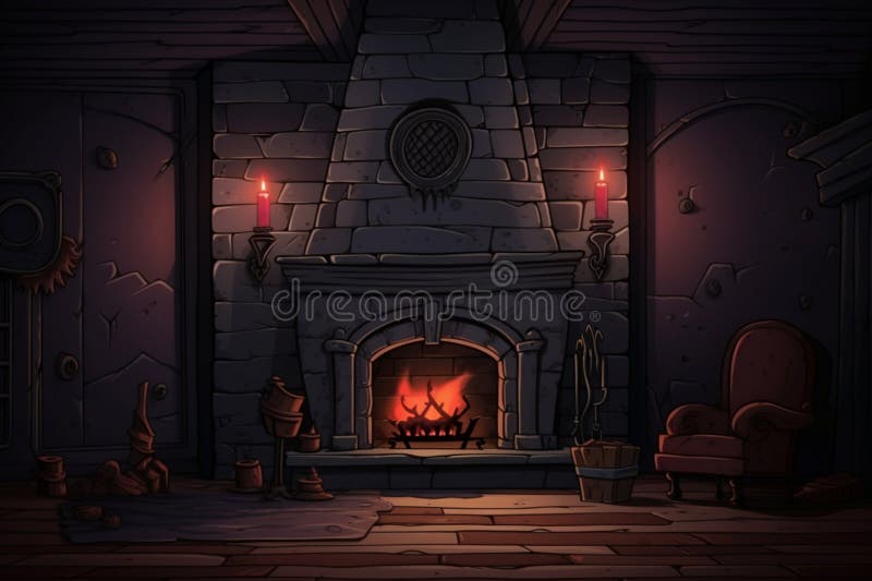 Interior of a Medieval Castle with Fireplace and Armchairs. Stock ...