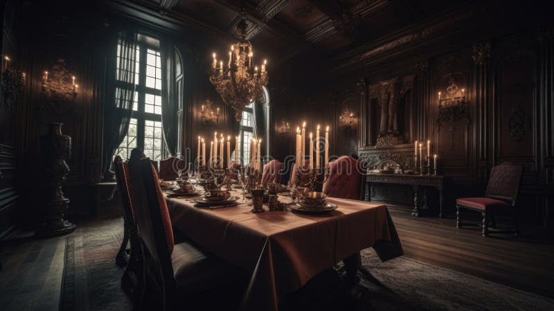 Interior of a Medieval Castle with Tables and Chairs - Made with ...