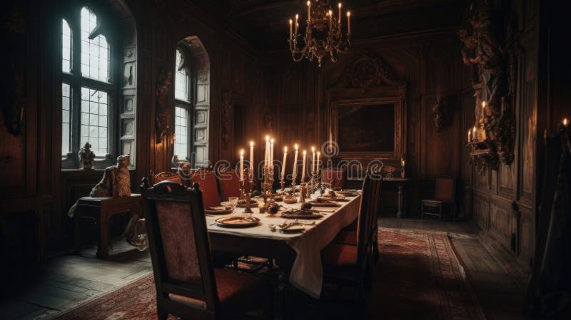 Interior of a Medieval Castle with Tables and Chairs - Made with ...