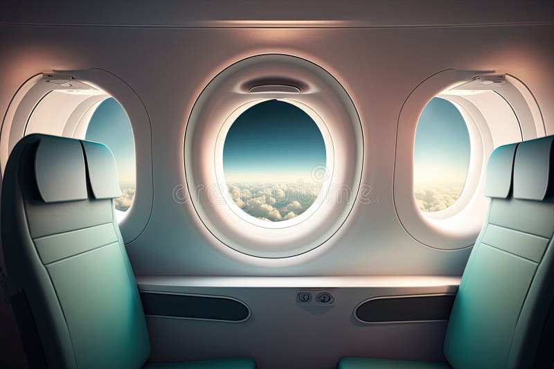 Interior of a Medium Class Airplane Cabin with Seats, Overhead ...