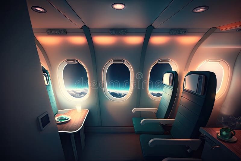 Interior of a Medium Class Airplane Cabin with Seats, Overhead ...