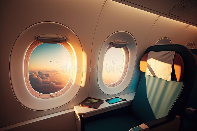 Interior of a Medium Class Airplane Cabin with Seats, Overhead ...