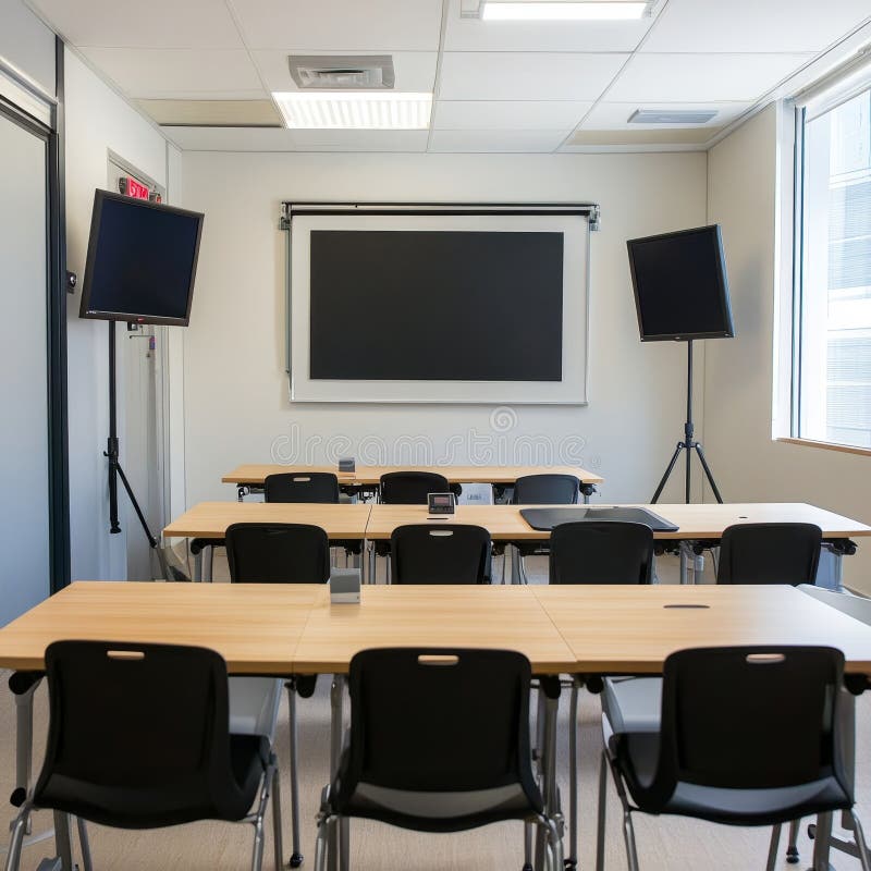 Interior of a Meeting Room with Black Chairs and a Projector. Stock ...