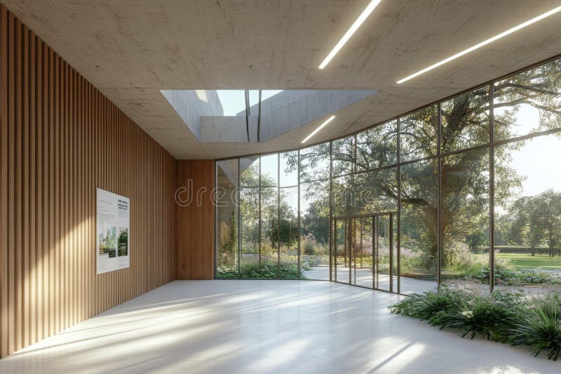 An Interior Meeting Room with Glass Walls, a Projection Screen, and a ...