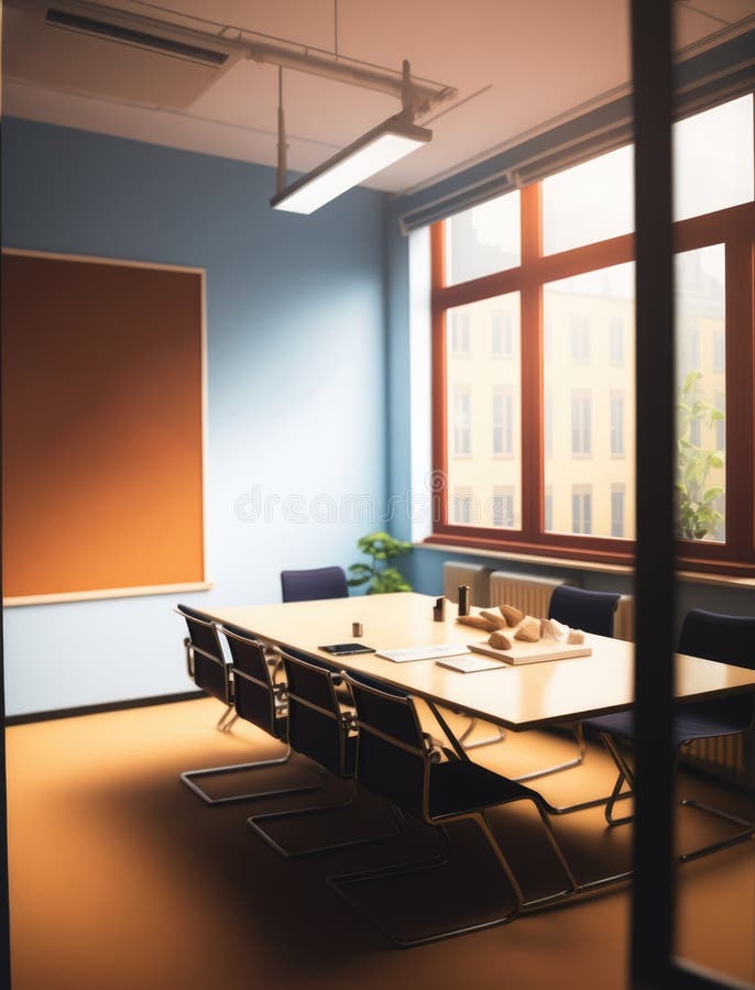 Interior of Meeting Room with Window, Table and Chairs, Created Using ...