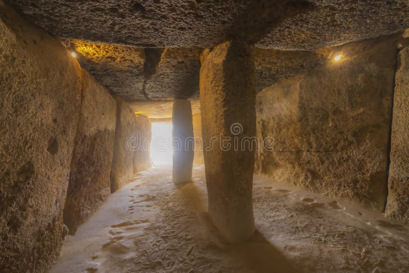 Interior of the Menga Dolmen, View of the Central Pillar, UNESCO Site ...