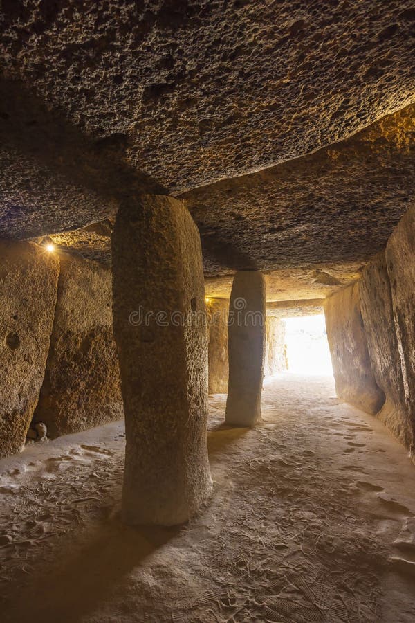 Interior of the Menga Dolmen, View of the Central Pillar, UNESCO Site ...