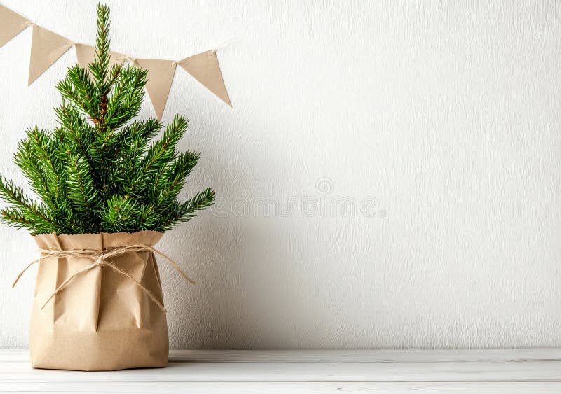 An Interior Mock Up with a Decorated Christmas Tree in a Basket in ...
