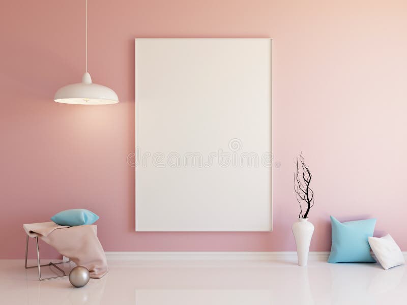 Interior mockup 3d stock illustration. Illustration of blue - 93083200