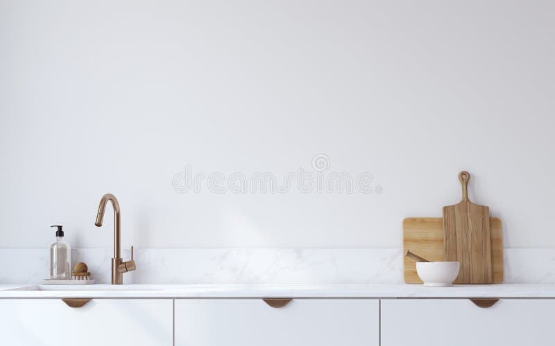 Interior Mockup. Modern White Kitchen. 3d Render Stock Illustration ...