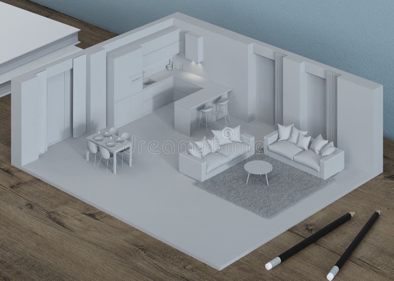 Interior Model on the Desktop. 3D Modeling Stock Illustration ...