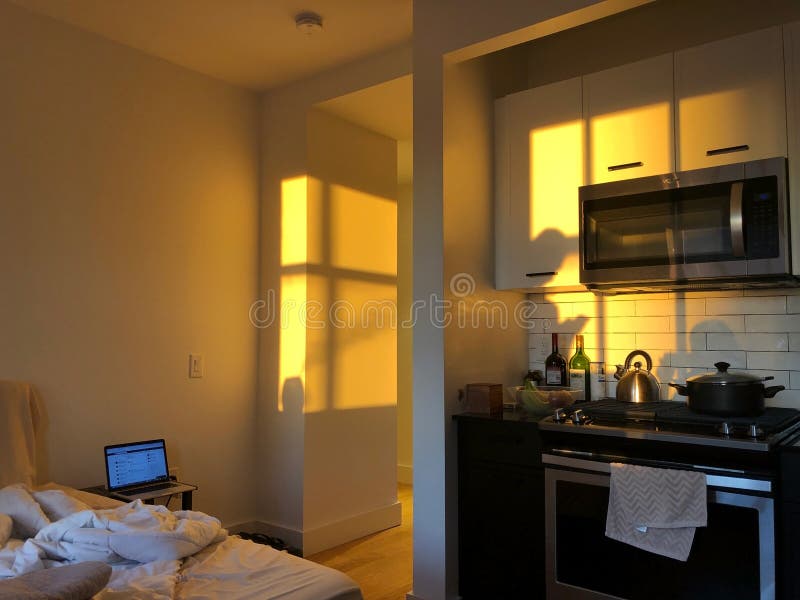 Interior of a Modern Apartment in the Evening Light. Nobody Inside ...