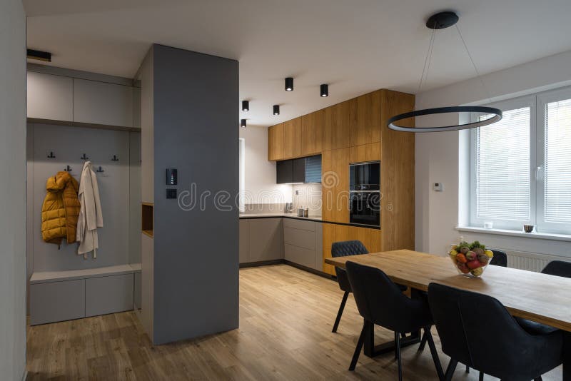 Interior of Modern Apartment - Hallway and Kitchen Stock Photo - Image ...