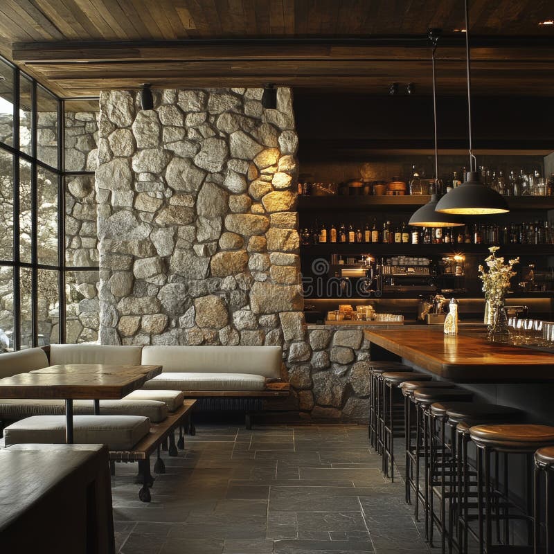Interior of a Modern Bar with Stone Walls. 3d Render Stock Illustration ...