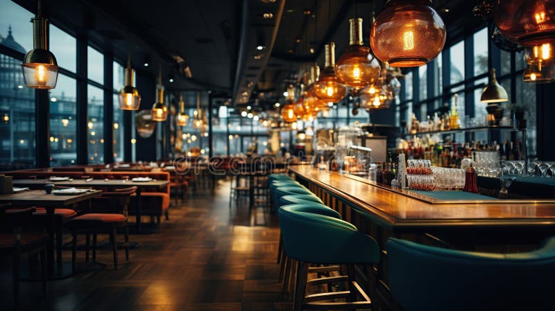 Interior of a Modern Bar with Tables and Chairs Stock Illustration ...
