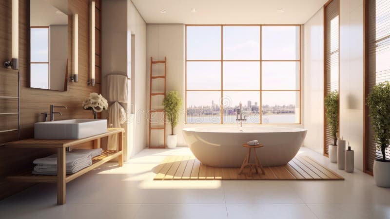 Interior of Modern Bathroom with a Shower Area and Bathtub Stock ...