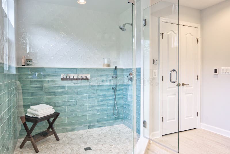 Interior of a Modern Bathroom with a Shower Box Stock Image - Image of ...