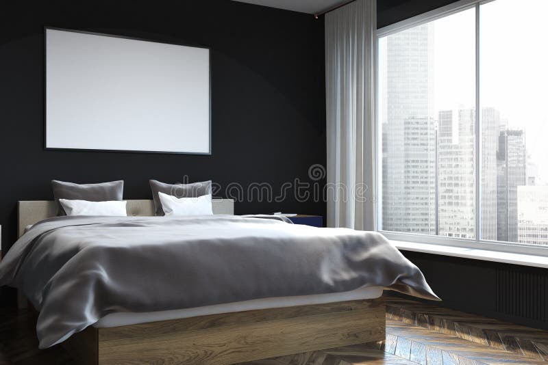 Black Wall Bedroom Interior, Poster Side View Stock Illustration ...