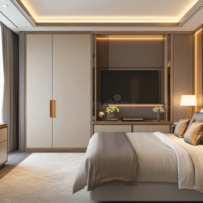 Interior of a Modern Bedroom with a Double Bed. 3d Render Stock ...