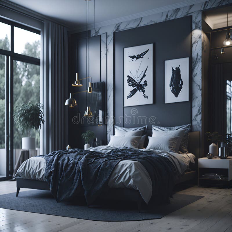 Interior of a Modern Bedroom, Generative Ai Stock Illustration ...
