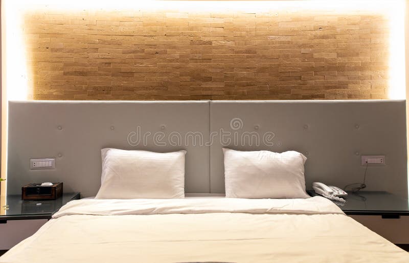 Interior of Modern Bedroom with Large Double Bed Stock Image - Image of ...