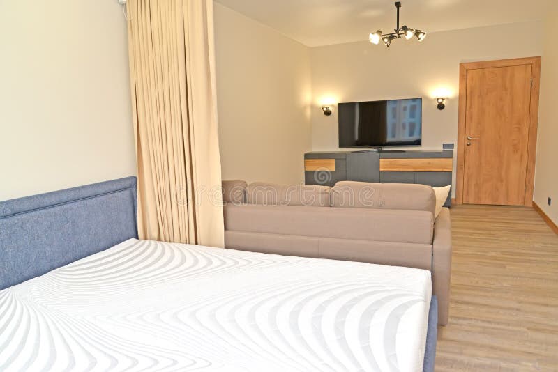 Interior of a Modern Bedroom-living Room. Living Space Zoning Stock ...