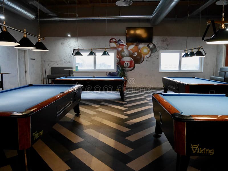 Interior of Modern Billiard Hall. Stock Image - Image of indoors, sport ...