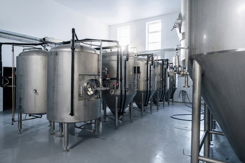 Interior of Modern Brewery with Beer Fermentation Tanks Stock Photo ...